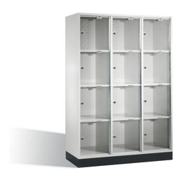 C+P Schließfachschrank Intro XL mit Acrylglastüren, 12 Fächer, H1750xB1220xT500mm Korpus Lichtgrau Zertifikat GS Ja ; C + P Möbelsysteme (8470A302|S10002)