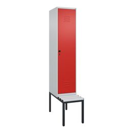 C+P Spind Classic PLUS, Bank, 1 Abteil, 2120x400x815mm, 7035/3020 Verschluss Sicherheits-Drehriegel 4 Garderobenhaken Dekor Banklatten RAL 7035 Licht (0800507-12|S10032)