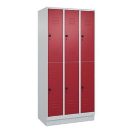 C+P Doppelstock-Spind Classic PLUS, Sockel, 3 Abteile, 1950x900x500mm, 7035/3003 Front RAL 3003 Rubinrot ; C + P M&ouml;belsysteme (080320-30|S10001)
