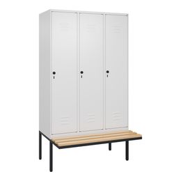 C+P Spind Classic PLUS, Bank, 3 Abteile, 2120x1200x815mm, 9016/9016 Verschluss Sicherheits-Drehriegel 4 Garderobenhaken Sitzbanktyp auskragend ; C + (0800407-32|S10014)