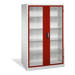 C+P Werkzeugschrank mit Sichtfenster-Drehtüren, innen 4 Böden, H1950xB1200xT600mm Front Rubinrot Korpus Lichtgrau ; C + P Möbelsysteme (8932-055|S10131)