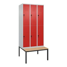 C+P Doppelstock-Spind Classic PLUS, Bank, 3 Abteile, 2120x900x815mm, 7035/3020 Verschluss Sicherheits-Drehriegel Sitzbanktyp untergebaut Material Sitz (0803507-30|S10002)