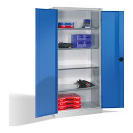 C+P Schwerlast-Werkzeugschrank mit Dreht&uuml;ren, innen 4 B&ouml;den, H1950xB930xT500mm Front Lichtblau Korpus Lichtgrau ; C + P M&ouml;belsysteme (8921-052|S10245)