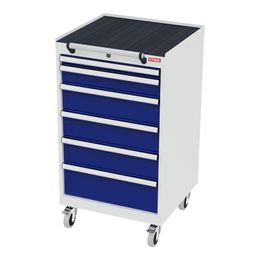STIER Mobiler Schubladenschrank mit 6 Schubladen, 600x575x1090, Enzianblau und Lichtgrau (906243)