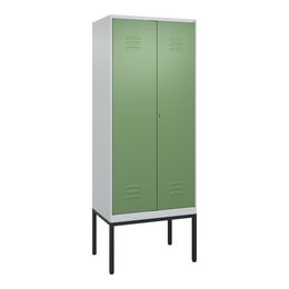 C+P Schwarz-Wei&szlig;-Spind Classic PLUS, Gestell, 2 Abteile, 2120x800x500mm, 7035/60 Front RAL 6011 Resedagr&uuml;n Verschluss Zylinderschloss ; C + P M&ouml;belsys (0800327-22|S10021)