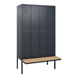 C+P Doppelstock-Spind Classic PLUS, Bank, 4 Abteile, 2120x1200x815mm, 7016/7016 Verschluss Zylinderschloss Sitzbanktyp auskragend Material Sitzfl&auml;che (0803407-40|S10102)