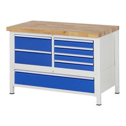 Rau Werkbank höhenverstellbar 8931A2, B1250xT700xH840-1040mm, 7x Schublade-TA (03-8931A2-127B4H.11)