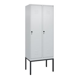 C+P Spind Classic PLUS, Gestell, 2 Abteile, 2120x800x500mm, 7035/7035 Verschluss Sicherheits-Drehriegel 4 Garderobenhaken ; C + P M&ouml;belsysteme (0800307-22|S10009)