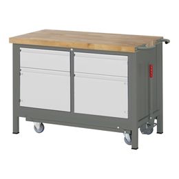 STIER Werkbank Premium mit abs. Fahrgestell, 2 Schubladen und 2 Fl&uuml;gelt&uuml;ren BxTxH 1250x700x880mm (904815)