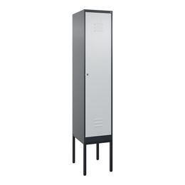 C+P Spind Classic PLUS, Gestell, 1 Abteil, 2120x400x500mm, 7016/7035 Verschluss Zylinderschloss 4 Garderobenhaken Trennwand mittig ; C + P M&ouml;belsystem (0800307-12F|S10028)