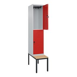 C+P Doppelstock-Spind Classic PLUS, Bank, 1 Abteil, 2120x400x815mm, 7035/3020 Verschluss Sicherheits-Drehriegel Sitzbanktyp untergebaut Material Sitzf (0803507-12|S10002)