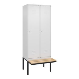 C+P Spind Classic PLUS, Bank, 2 Abteile, 2120x800x815mm, 9016/9016 Verschluss Zylinderschloss 4 Garderobenhaken Trennwand mittig Sitzbanktyp auskrage (0800407-22F|S10058)