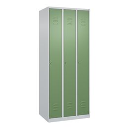 C+P Spind Classic PLUS, 3 Abteile, 1850x750x500mm, 7035/6011 Verschluss Zylinderschloss 3 Garderobenhaken ; C + P M&ouml;belsysteme (080000-39|S10021)