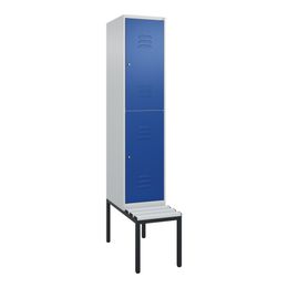 C+P Doppelstock-Spind Classic PLUS, Bank, 1 Abteil, 2120x400x815mm, 7035/5010 Verschluss Zylinderschloss Sitzbanktyp untergebaut Material Sitzfl&auml;che K (0803507-12|S10018)