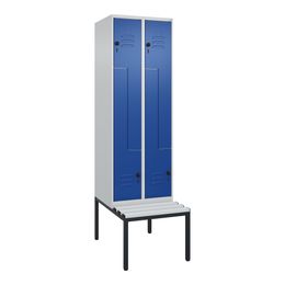 C+P Z-Spind Classic PLUS, Bank, 4 Fächer, 2120x600x815mm, 7035/5010 Verschluss Sicherheits-Drehriegel Sitzbanktyp untergebaut Material Sitzfläche Kuns (0800537-204|S10033)