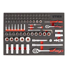 STIER Steckschlüssel-Satz, 1/4 und 1/2 Zoll, 92-teilig, in Weichschaumeinlage (EVA) (903846)