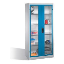 C+P Werkzeugschrank mit Sichtfenster-Drehtüren, innen 4 Böden, H1950xB930xT500mm Front Lichtblau Korpus Lichtgrau ; C + P Möbelsysteme (8921-055|S10220)