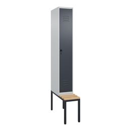 C+P Spind Classic PLUS, Bank, 1 Abteil, 2120x300x815mm, 7035/7016 Verschluss Sicherheits-Drehriegel 3 Garderobenhaken Sitzbanktyp untergebaut ; C + (0800507-10|S10010)