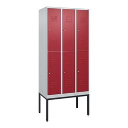 C+P Doppelstock-Spind Classic PLUS, Gestell, 3 Abteile, 2120x900x500mm, 7035/300 Verschluss Zylinderschloss Front RAL 3003 Rubinrot ; C + P M&ouml;belsyste (0803307-30|S10017)