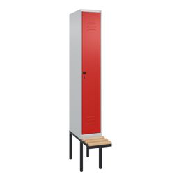 C+P Spind Classic PLUS, Bank, 1 Abteil, 2120x300x815mm, 7035/3020 Verschluss Sicherheits-Drehriegel 3 Garderobenhaken Sitzbanktyp auskragend ; C + P (0800407-10|S10002)
