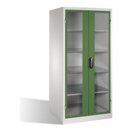 C+P Werkzeugschrank XXL mit Sichtfenster-Dreht&uuml;ren, innen 4 B&ouml;den, H1950xB930xT800mm Front Resedagr&uuml;n Korpus Lichtgrau ; C + P M&ouml;belsysteme (8924-055|S10111)