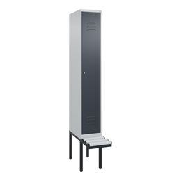 C+P Spind Classic PLUS, Bank, 1 Abteil, 2120x300x815mm, 7035/7016 Verschluss Zylinderschloss 4 Garderobenhaken Trennwand mittig Dekor Banklatten RAL 7 (0800407-10F|S10023)