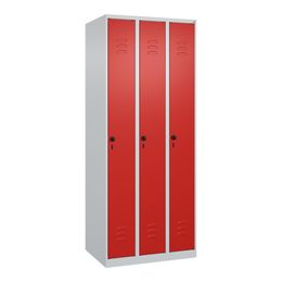 C+P Spind Classic PLUS, 3 Abteile, 1850x750x500mm, 7035/3020 Verschluss Sicherheits-Drehriegel 3 Garderobenhaken ; C + P M&ouml;belsysteme (080000-39|S10002)