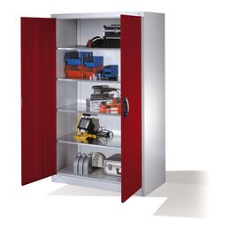 C+P Werkzeugschrank mit Drehtüren, innen 4 Böden, H1950xB1200xT600mm Front Rubinrot Korpus Lichtgrau ; C + P Möbelsysteme (8932-00|S10603)