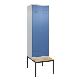 C+P Schwarz-Weiß-Spind Classic PLUS, Bank, 2 Abteile, 2120x600x815mm, 7035/5023, Verschluss Zylinderschloss, Sitzbanktyp untergebaut, Material Sitzflä (0800527-20|S10049)