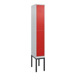 C+P Doppelstock-Spind Classic PLUS, Gestell, 1 Abteil, 2120x300x500mm, 7035/3020 Verschluss Zylinderschloss Front RAL 3020 Verkehrsrot ; C + P M&ouml;belsy (0803307-10|S10017)