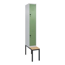 C+P Doppelstock-Spind Classic PLUS, Bank, 1 Abteil, 2120x300x815mm, 7035/6011 Verschluss Sicherheits-Drehriegel Sitzbanktyp untergebaut Material Sitzf (0803507-10|S10006)