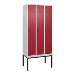 C+P Spind Classic PLUS, Gestell, 3 Abteile, 2120x900x500mm, 7035/3003 Verschluss Sicherheits-Drehriegel 4 Garderobenhaken Trennwand mittig ; C + P M&ouml;b (0800307-30F|S10001)
