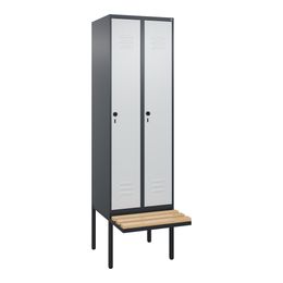 C+P Spind Classic PLUS, Bank, 2 Abteile, 2120x600x815mm, 7016/7035 Verschluss Sicherheits-Drehriegel 3 Garderobenhaken Sitzbanktyp auskragend ; C + (0800407-20|S10014)