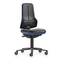 bimos Arbeitsstuhl Neon XXL bis 180 kg mit Rollen, Kunstleder, Flexband blau, Sitz 470-640 mm (9575-MG01-3277)
