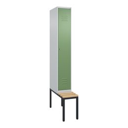 C+P Spind Classic PLUS, Bank, 1 Abteil, 2120x300x815mm, 7035/6011 Verschluss Zylinderschloss 4 Garderobenhaken Trennwand mittig Sitzbanktyp untergeba (0800507-10F|S10050)