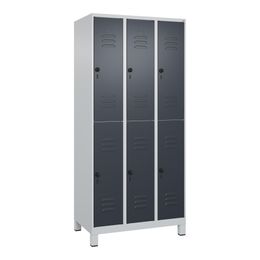 C+P Doppelstock-Spind Classic PLUS, F&uuml;&szlig;e, 3 Abteile, 1950x900x500mm, 7035/7016 ; C + P M&ouml;belsysteme (080310-30|S10008)