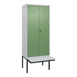 C+P Schwarz-Wei&szlig;-Spind Classic PLUS, Bank, 2 Abteile, 2120x800x815mm, 7035/6011, Verschluss Sicherheits-Drehriegel, Sitzbanktyp auskragend, Material S (0800427-22|S10036)