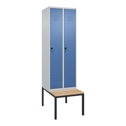 C+P Spind Classic PLUS, Bank, 2 Abteile, 2120x600x815mm, 7035/5023 Verschluss Sicherheits-Drehriegel 3 Garderobenhaken Sitzbanktyp untergebaut ; C + (0800507-20|S10005)