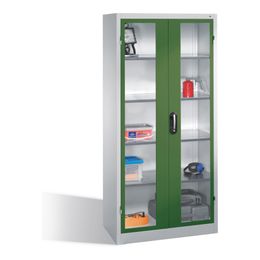 C+P Werkzeugschrank mit Sichtfenster-Drehtüren, innen 4 Böden, H1950xB930xT500mm Front Resedagrün Korpus Lichtgrau ; C + P Möbelsysteme (8921-055|S10221)