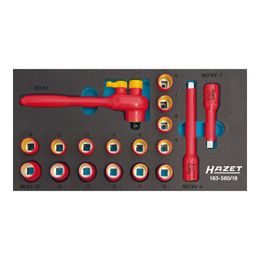 Hazet Steckschl&uuml;ssel-Satz schutzisoliert 163-580/18 Vierkant hohl 10 mm (3/8 Zoll) Au&szlig;en-Doppel-Sechskant-Tractionsprofil 8 &ndash; 22 Anzahl Werkzeuge: 18)