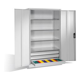 C+P Werkzeugschrank mit Drehtüren, 4 Böden und 3 Schübe, H1950xB1200xT600mm Front Lichtgrau Korpus Lichtgrau ; C + P Möbelsysteme (8932-503|S10238)