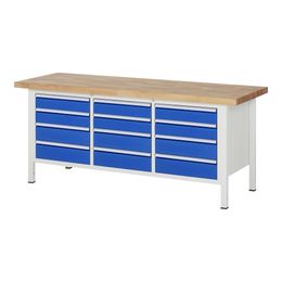 Rau Werkbank höhenverstellbar 8579A2, B2000xT700xH840-1040mm, 12x Schublade-TA (03-8579A2-207B4H.11)