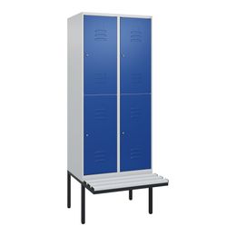 C+P Doppelstock-Spind Classic PLUS, Bank, 2 Abteile, 2120x800x815mm, 7035/5010 Verschluss Zylinderschloss Sitzbanktyp auskragend Material Sitzfl&auml;che K (0803407-22|S10018)