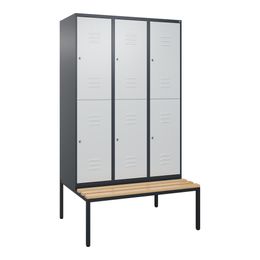 C+P Doppelstock-Spind Classic PLUS, Bank, 3 Abteile, 2120x1200x815mm, 7016/7035 Verschluss Zylinderschloss Sitzbanktyp untergebaut Material Sitzfläche (0803507-32|S10103)