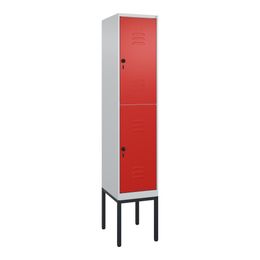 C+P Doppelstock-Spind Classic PLUS, Gestell, 1 Abteil, 2120x400x500mm, 7035/3020 Verschluss Sicherheits-Drehriegel Front RAL 3020 Verkehrsrot ; C + P (0803307-12|S10002)
