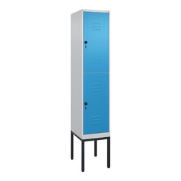 C+P Doppelstock-Spind Classic PLUS, Gestell, 1 Abteil, 2120x400x500mm, 7035/5012 Verschluss Sicherheits-Drehriegel Front RAL 5012 Lichtblau ; C + P M&ouml; (0803307-12|S10004)