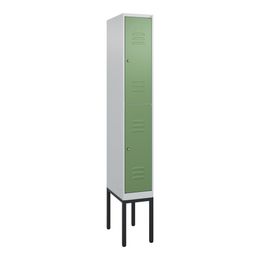 C+P Doppelstock-Spind Classic PLUS, Gestell, 1 Abteil, 2120x300x500mm, 7035/6011 Verschluss Zylinderschloss Front RAL 6011 Resedagr&uuml;n ; C + P M&ouml;belsys (0803307-10|S10021)