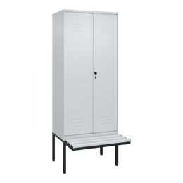 C+P Schwarz-Wei&szlig;-Spind Classic PLUS, Bank, 2 Abteile, 2120x800x815mm, 7035/7035, Verschluss Sicherheits-Drehriegel, Sitzbanktyp auskragend, Material S (0800427-22|S10039)