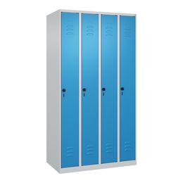 C+P Spind Classic PLUS, 4 Abteile, 1850x1000x500mm, 7035/5012 Verschluss Sicherheits-Drehriegel 3 Garderobenhaken ; C + P M&ouml;belsysteme (080000-49|S10004)