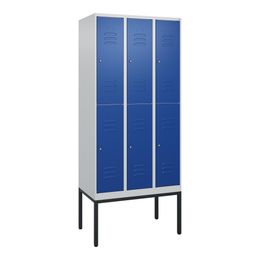 C+P Doppelstock-Spind Classic PLUS, Gestell, 3 Abteile, 2120x900x500mm, 7035/501 Verschluss Zylinderschloss Front RAL 5010 Enzianblau ; C + P M&ouml;belsys (0803307-30|S10019)